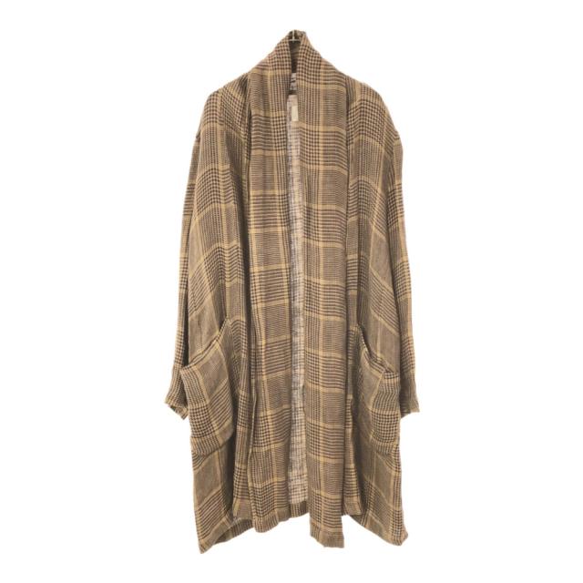 トローヴ 日本製 グレンチェック リネン ガウンコート 2 ブラウン系 TROVE メンズ