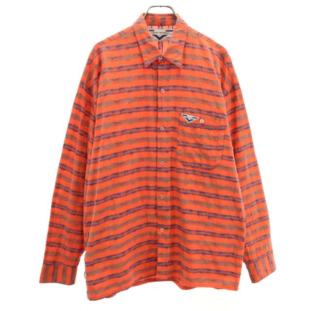 LONGUE DISTANCE 80s ヴィンテージ フランス製 総柄 長袖 シャツ オレンジ系 メンズ