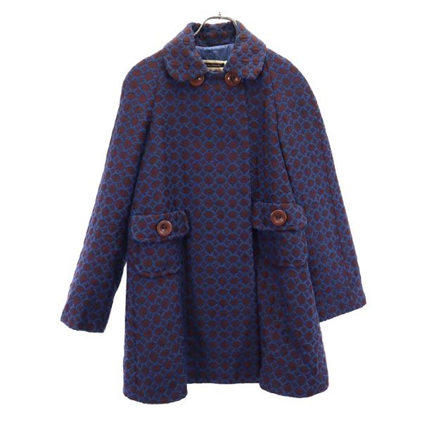 TARA JARMON タラジャーモン 総柄 ウールブレンド ハーフ コート 36 ブラウン系 レディース