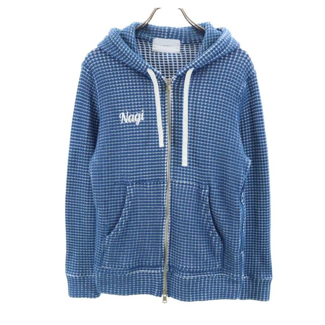 シーグリーン 日本製 長袖 ビッグワッフル ジップパーカー 3 ブルー系 フーディ メンズ