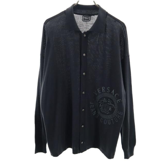 VERSACE JEANS COUTURE ヴェルサーチ ジーンズ クチュール ウール 長袖 ニットカーディガン M チャコールグレー メンズ