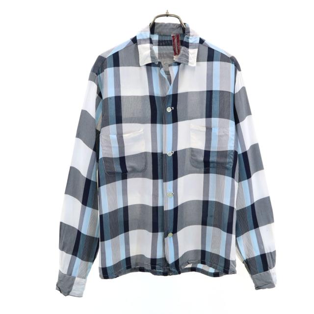 ペニーズ 60s 開襟 オープンカラー ヴィンテージ ボックスシルエット チェック柄 長袖 オープンカラーシャツ S PENNEYS メンズ