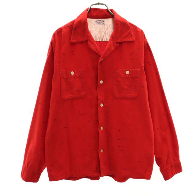 ワシントン 50s ヴィンテージ 開襟 ボックスカット 長袖 フランネル オープンカラーシャツ M レッド Washington メンズ