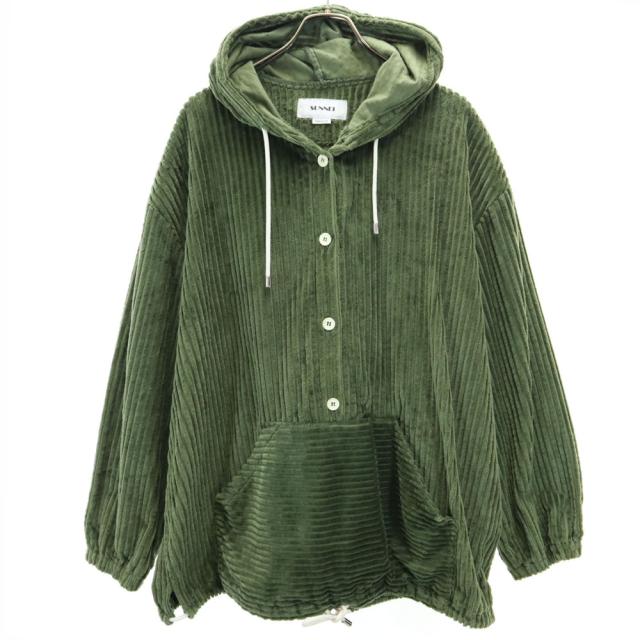 スンネイ イタリア製 長袖 太畝コーデュロイ パーカー M グリーン系 SUNNEI プルオーバー レディース