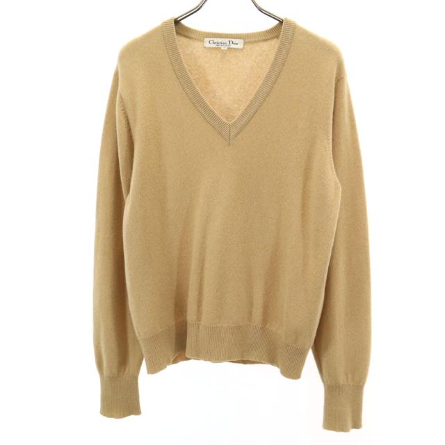 クリスチャンディオール 90s ウール　オールド 長袖 Vネック セーター M ベージュ Christian Dior ニット レディース