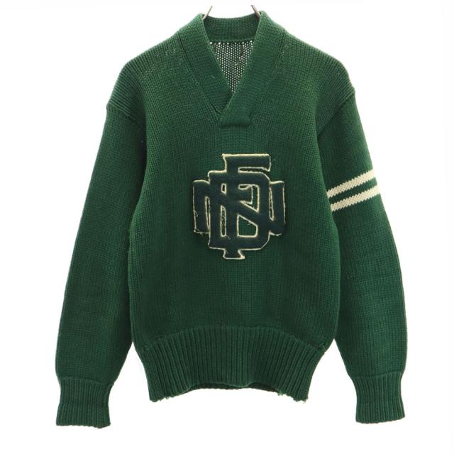 ヴィンテージ 40s 50s 長袖 レタードワッペン セーター グリーン VINTAGE ニット メンズ