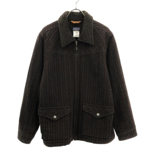 パタゴニア ウールブレンド 27405 ストライプ柄 ジップジャケット M ブラウン系 patagonia 裏ボア レディース
