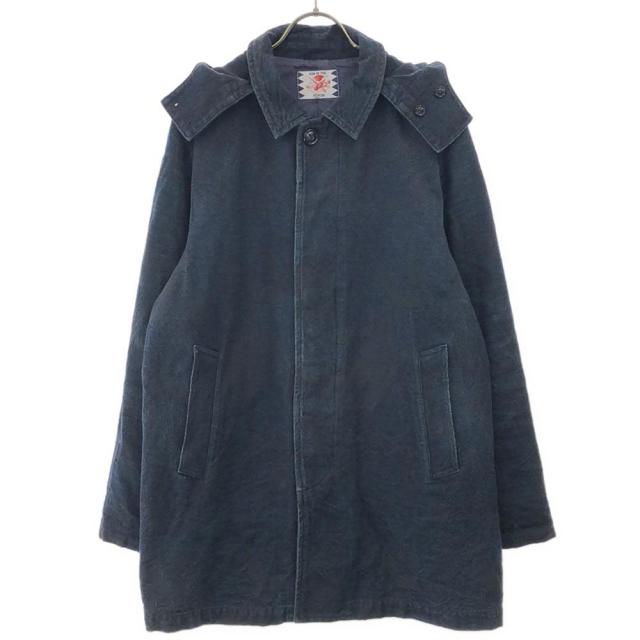 サノバチーズ フード付き ステンカラーコート M ネイビー×ブラック SON OF THE CHEESE コットンジャケット レディース