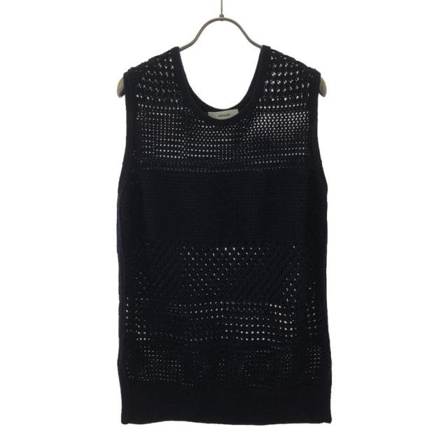 エブール ミックスパターン コットン ニットベスト ネイビー ebure シアーニットベスト レディース