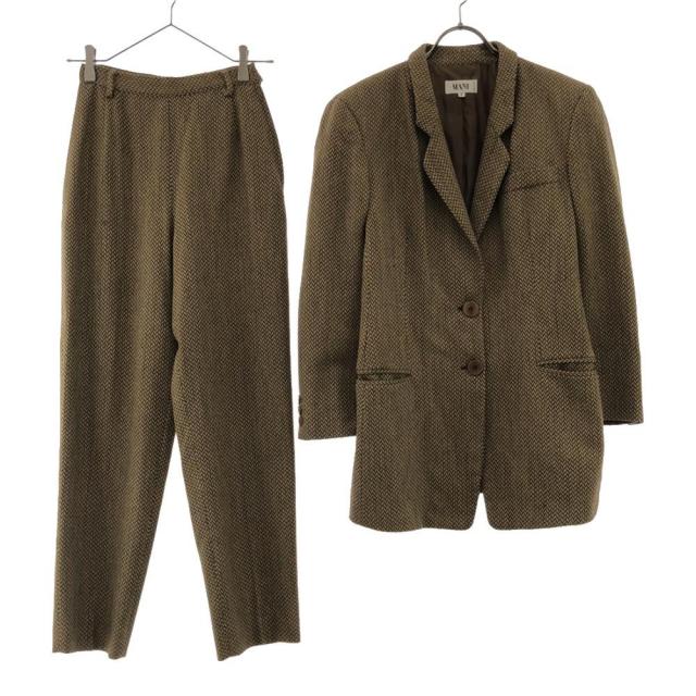 マーニ イタリア製 ヘリンボーン柄 パンツスーツ 上下セットアップ 40 ベージュ系 MANI 肩パット入り レディース
