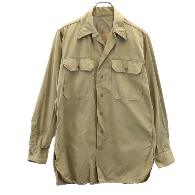 アメリカ軍 40s ヴィンテージ 長袖 コットンシャツ 14 1/2 ベージュ US ARMY マチ付き ミリタリー メンズ