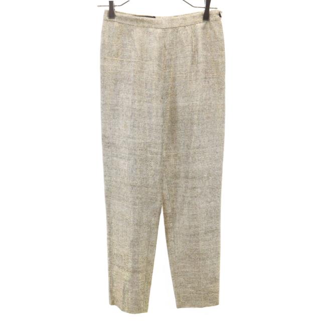 サルヴァトーレフェラガモ 90s イタリア製 オールド スリムパンツ 6 ゴールド Salvatore Ferragamo ラメ入り レディース