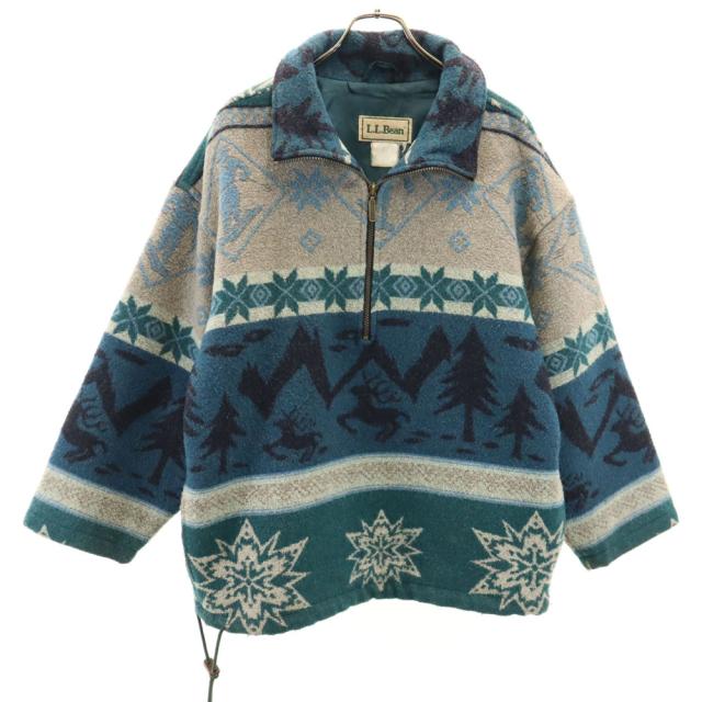 エルエルビーン 80s ヴィンテージ ネイティブ柄 ハーフジップ ウールジャケット グリーン 他 L.L.Bean ブランケットジャケット メンズ