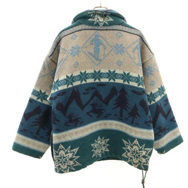 エルエルビーン 80s ヴィンテージ ネイティブ柄 ハーフジップ ウールジャケット グリーン 他 L.L.Bean ブランケットジャケット メンズ