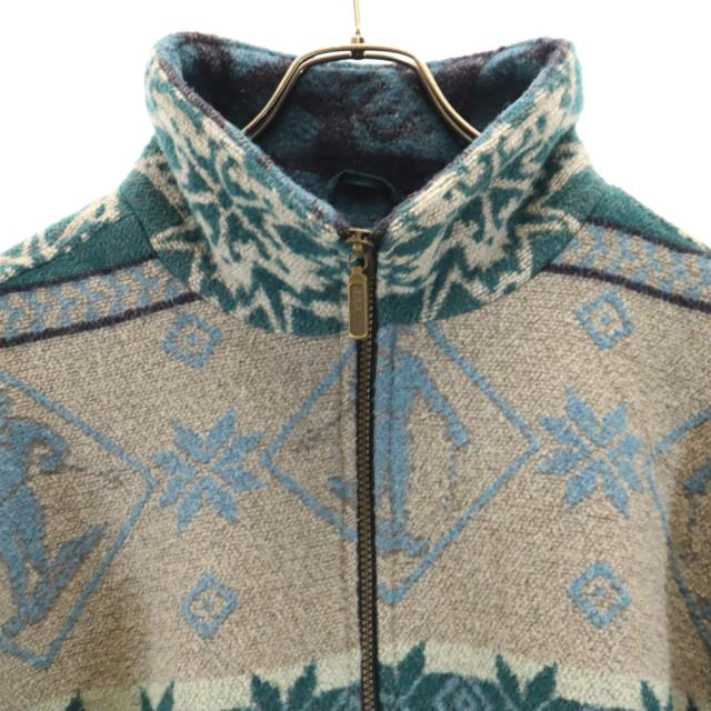 エルエルビーン 80s ヴィンテージ ネイティブ柄 ハーフジップ ウールジャケット グリーン 他 L.L.Bean ブランケットジャケット メンズ