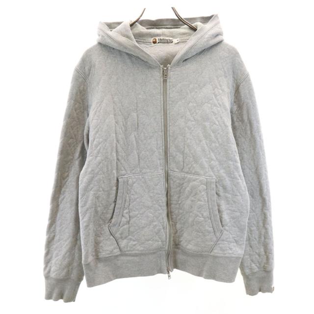 アベイシングエイプ 日本製 スター柄 長袖 スウェット ジップパーカー M グレー A BATHING APE キルティング メンズ