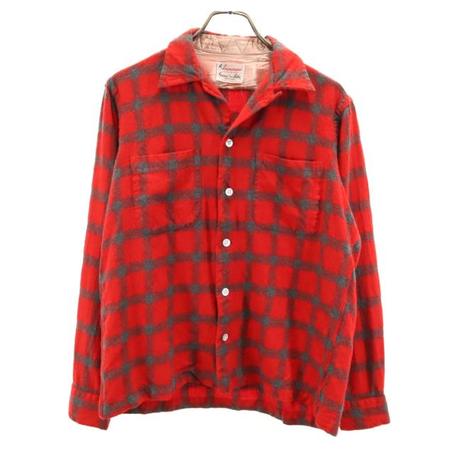 ゲームアンドレイク 50s ヴィンテージ 開襟 チェック柄 長袖 ボックスシルエット オープンカラー ウールシャツ M Game and Lake メンズ