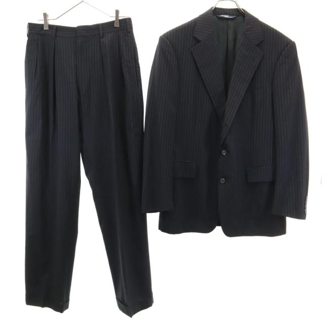 ポロバイラルフローレン スペイン製 ピンストライプ スーツ 上下セットアップ 40 チャコールブラック Polo by Ralph Lauren メンズ