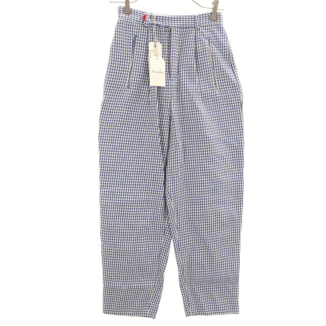 未使用 キングアンドタックフィールド 千鳥柄 テーパードパンツ XS ホワイト×ブルー KING&TUCKFIELD ハイウエスト タグ付き メンズ