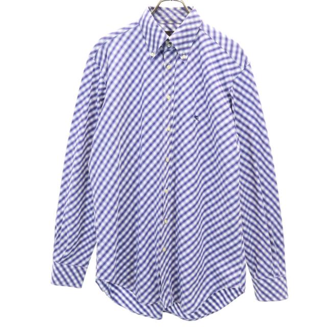 エトロ イタリア製 チェック柄 長袖 ボタンダウンシャツ 43 パープル 他 ETRO ロング丈 メンズ