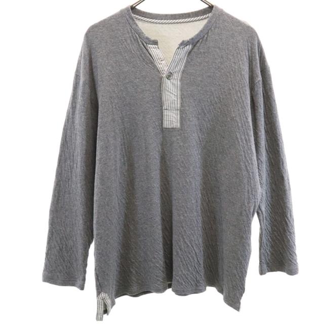 Y’s for living ワイズフォーリビング 日本製 長袖 ハーフボタン カットソー L グレー メンズ