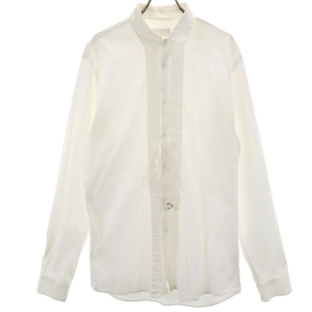 PRADA プラダ 2007年モデル イタリア製 長袖 フリル ボタンダウンシャツ 40 ホワイト 予備ボタン付き メンズ