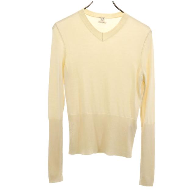 HERMES エルメス イタリア製 カシミヤ 長袖 腹巻きリブ Vネック セーター 38 アイボリー レディース