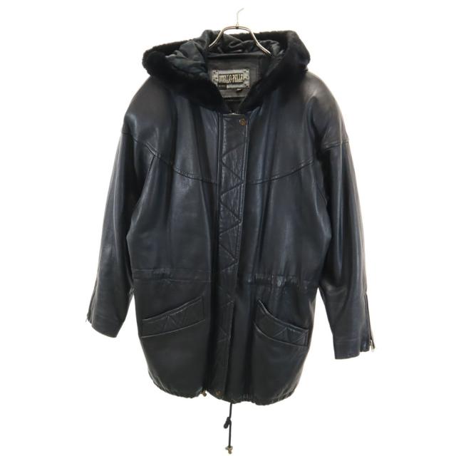 OTELLO PELLE フーデッド レザーコート M ブラック 中綿 レディース