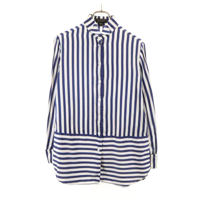 BURBERRY バーバリー イタリア製 シルクブレンド ストライプ柄 長袖 シャツ 38 ホワイト 他 ダブルカフス レディース