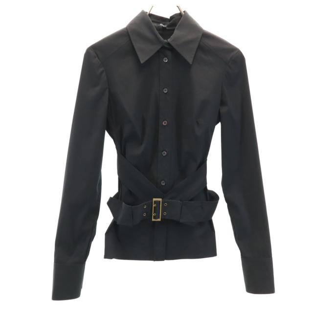 GUCCI グッチ イタリア製 長袖 ベルト付き シャツ 38 ブラック レディース