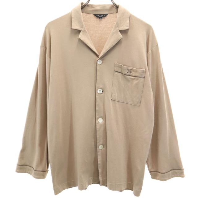 CELINE セリーヌ 日本製 開襟 長袖 パジャマ オープンカラーシャツ SA ベージュ メンズ