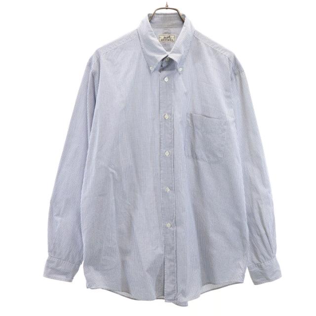 HERMES エルメス フランス製 チェック柄 長袖 ボタンダウンシャツ 42 ホワイト 他 メンズ