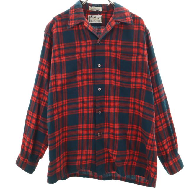 VIYELLA 60s ヴィンテージ チェック柄 長袖 オープンカラーシャツ M レッド メンズ