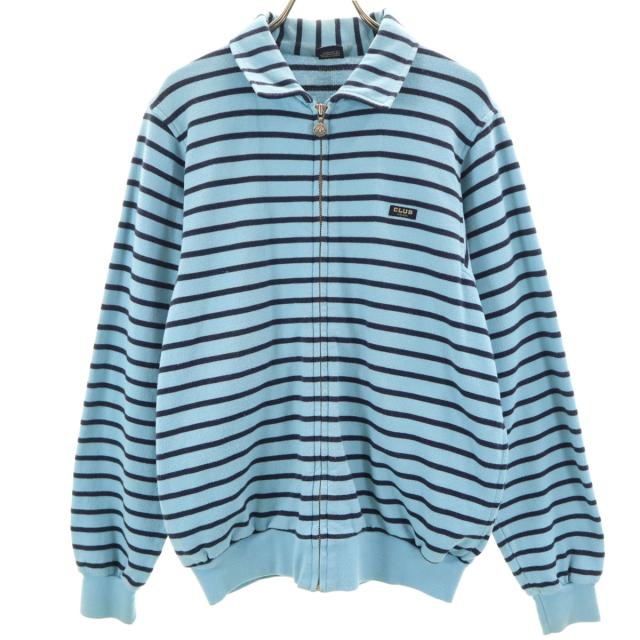 adidas CLUB アディダス クラブ 70s 80s デサント製 ヴィンテージ ボーダー柄 ジップジャケット L 水色 デサント メンズ
