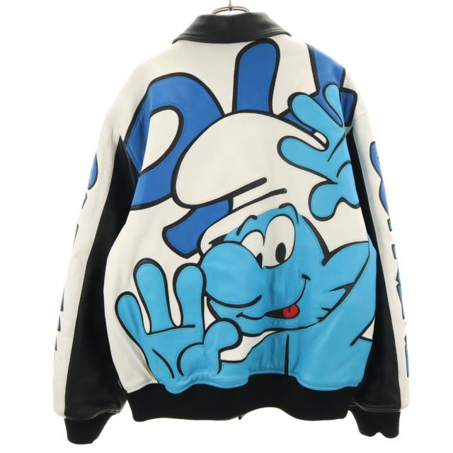 Supreme シュプリーム 20FW スマーフ コラボ 羊革レザー バーシティ ジャケット L ブラック x The Smurfs 中綿 メンズ