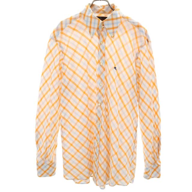 ETRO エトロ イタリア製 チェック柄 長袖 ボタンダウンシャツ 43 ホワイト メンズ