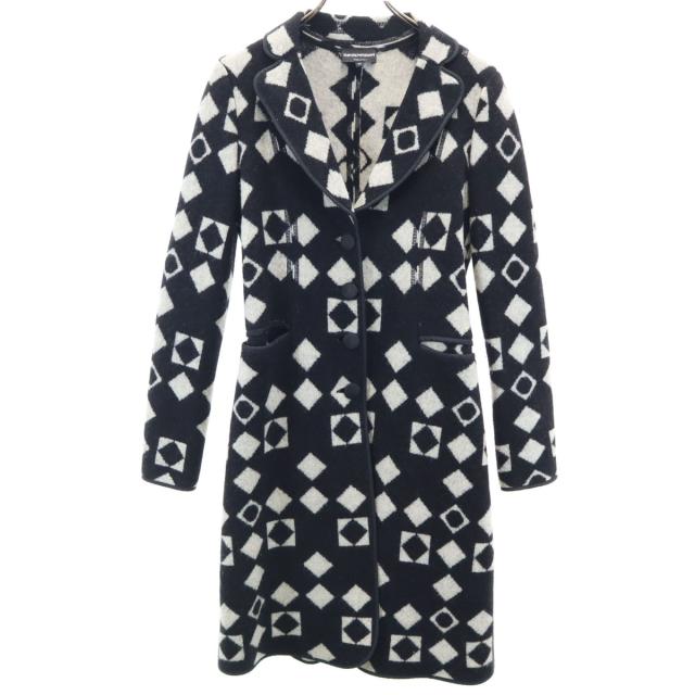 Emporio Armani エンポリオアルマーニ イタリア製 総柄 ニット チェスターコート 40 ブラック レディース