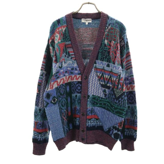 PREMA by CailoLana 90s イタリア製 オールド 総柄 長袖 Vネック ニットカーディガン L マルチ メンズ