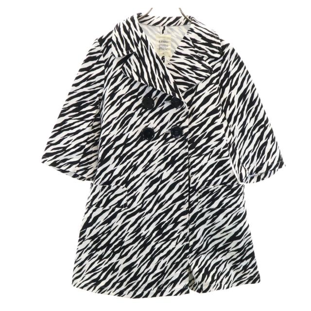 LIMI feu リミフゥ 日本製 ゼブラ柄 5分袖 ピーコート S ホワイト レディース