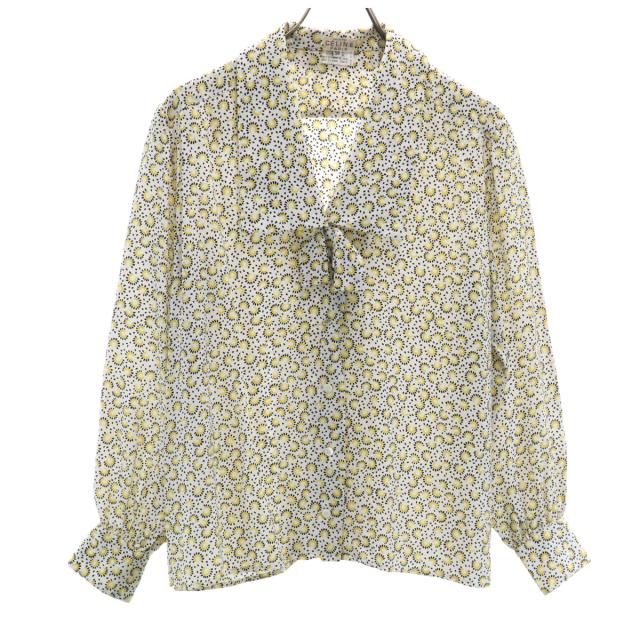 CELINE セリーヌ 90s イタリア製 フィービー期 総柄 長袖 ボウタイ シャツ 38 イエロー レディース