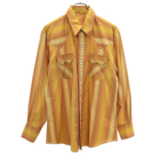 VINTAGE ヴィンテージ 70s ストライプ柄 長袖 ウエスタンシャツ 16/33 オレンジ メンズ