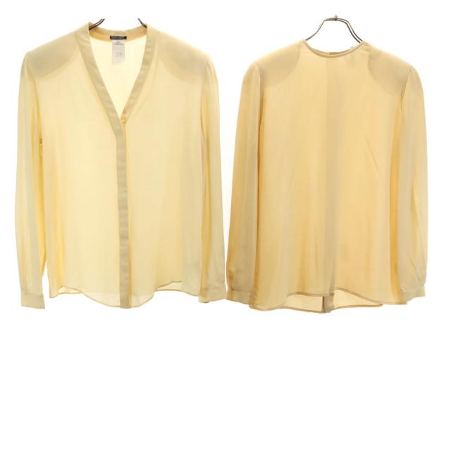 GIORGIO ARMANI ジョルジオアルマーニ 80s 90s イタリア製 シルク100％ オールド 長袖 2点セット ブラウス 38/40 イエロー系 レディース