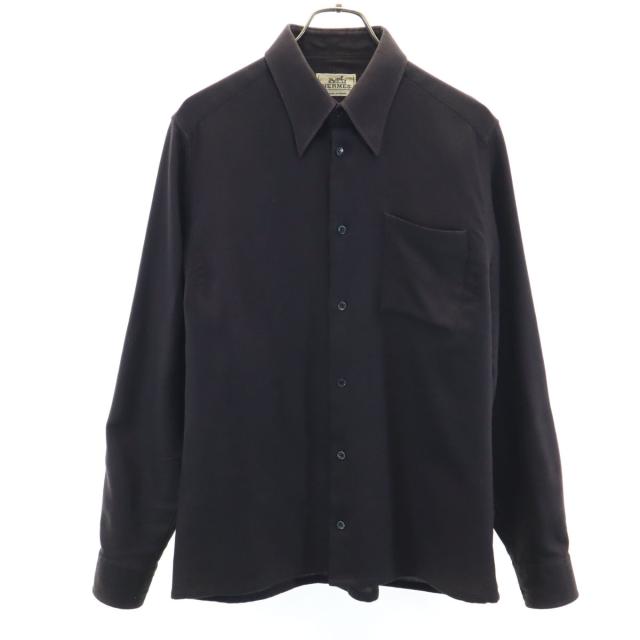 HERMES エルメス フランス製 長袖 ウールシャツ 42 ブラウン メンズ