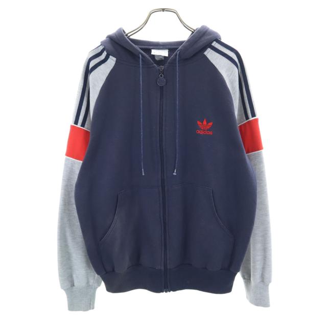 adidas アディダス 80s ヴィンテージ 台湾製 トレフォイルロゴ 長袖 ジップパーカー S グレー メンズ