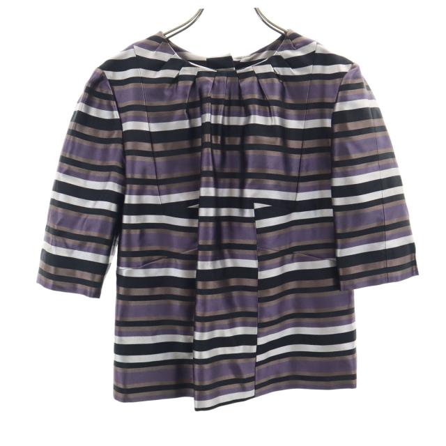 LOUIS VUITTON ルイヴィトン フランス製 シルクブレンド ボーダー柄 5分袖 ブラウス 38 パープル レディース