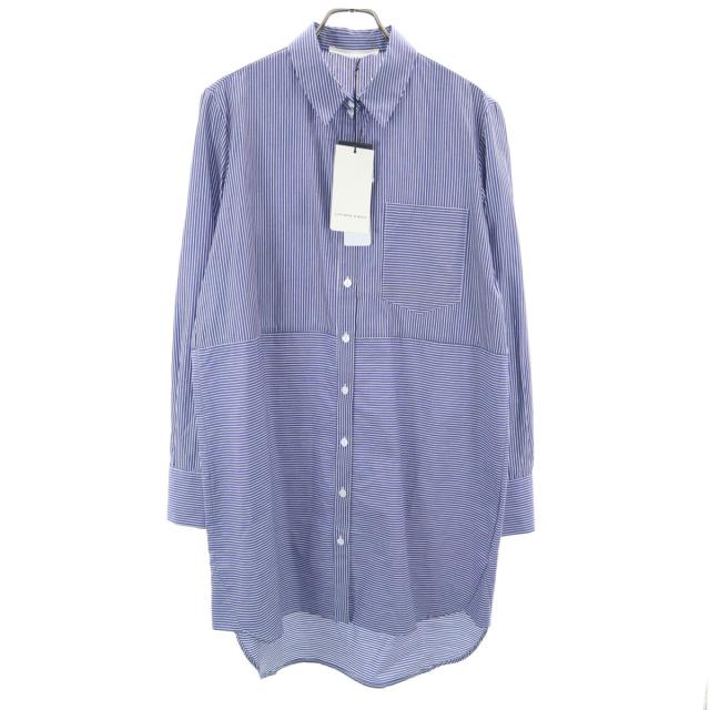 未使用 LIVIANA CONTI リビアナコンティ イタリア製 ストライプ柄 長袖 シャツワンピース 42 ネイビー レディース