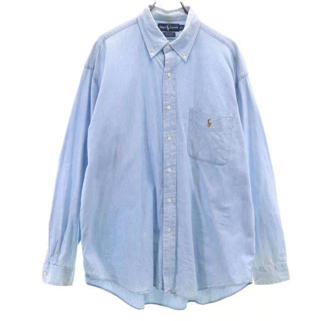 RALPH LAUREN ラルフローレン 90s オールド 長袖 コットンシャツ L ブルー BIG SHIRT メンズ