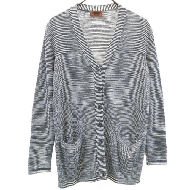Missoni ミッソーニ イタリア製 ボーダー柄 長袖 Vネック ニットカーディガン 44 チャコールグレー レディース