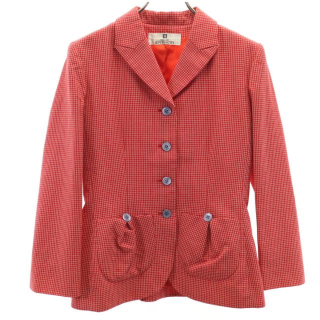 GIVENCHY ジバンシィ 90s オールド チェック柄 テーラードジャケット 38 レッド レディース