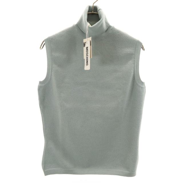 未使用 MOSCHINO モスキーノ イタリア製 ウールブレンド ノースリーブ タートルネック ニット 46 ライトブルー セーター レディース